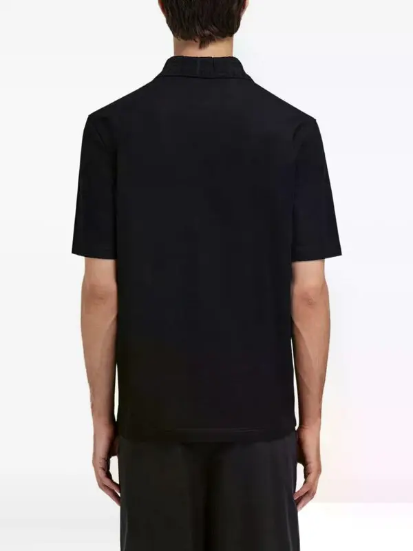 FERRAGAMO V-neck Polo With Jacquard Pocket Detail - Black