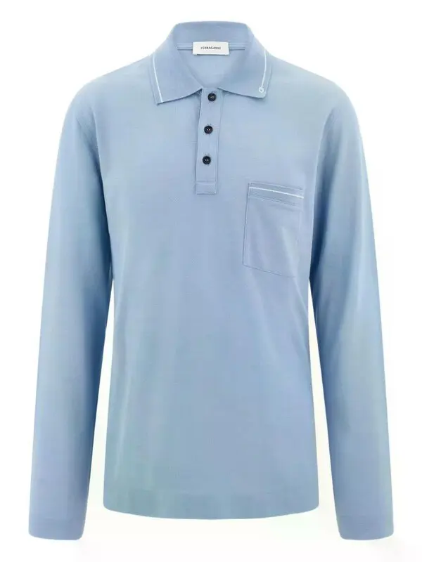 FERRAGAMO Long Sleeved Polo Shirt - Blue