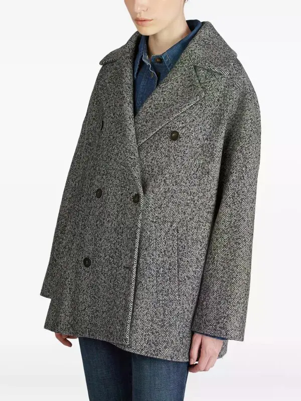 SLOWEAR Herringbone Double-breasted Pea Coat