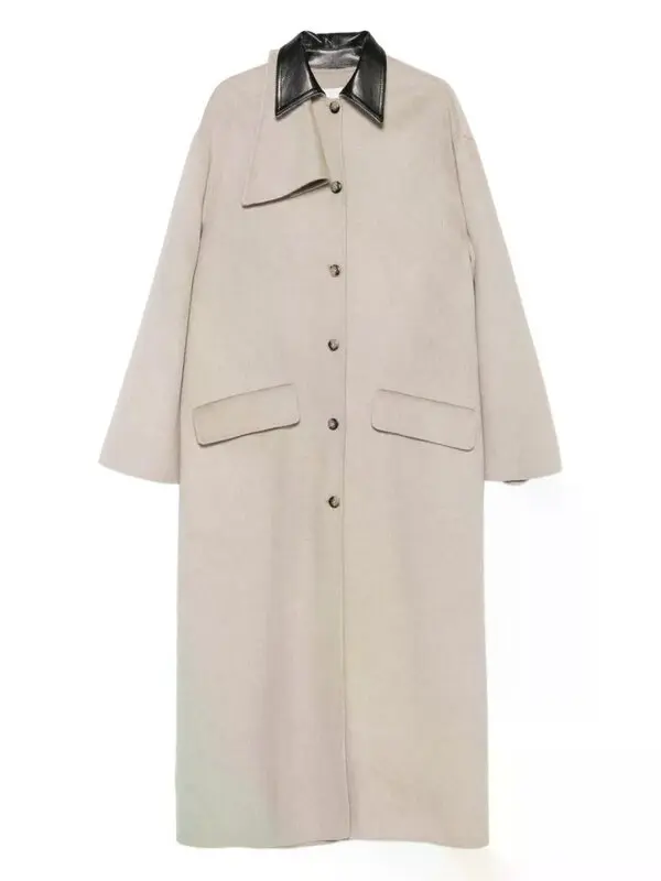 Nanushka A-line Button Coat With Leather Collar - Neutrals