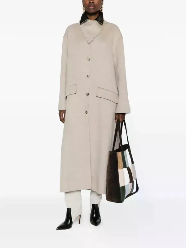 Nanushka A-line Button Coat With Leather Collar - Neutrals