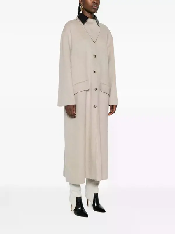 Nanushka A-line Button Coat With Leather Collar - Neutrals