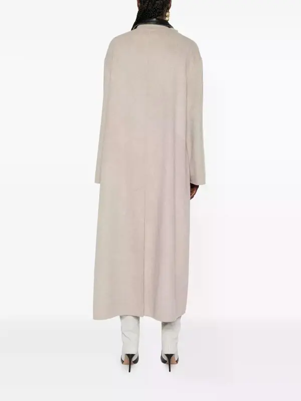 Nanushka A-line Button Coat With Leather Collar - Neutrals