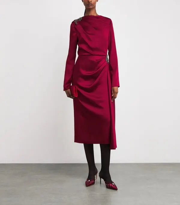 knee length dresses for ladies Pink Draped Midi Dress with Long Sleeves – shopaleena