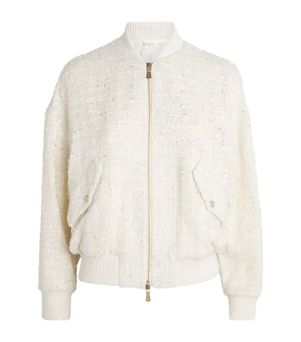 Eleventy Wool-blend Tweed Bomber Jacket - White