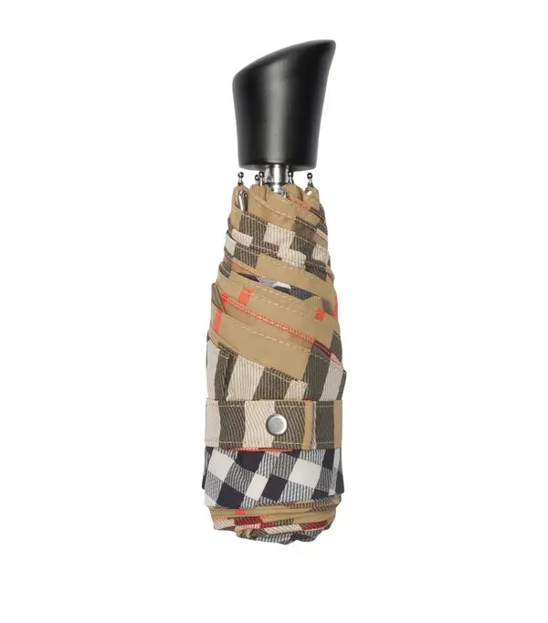 Burberry Maple Wood Nylon Check Folding Umbrella - Beige