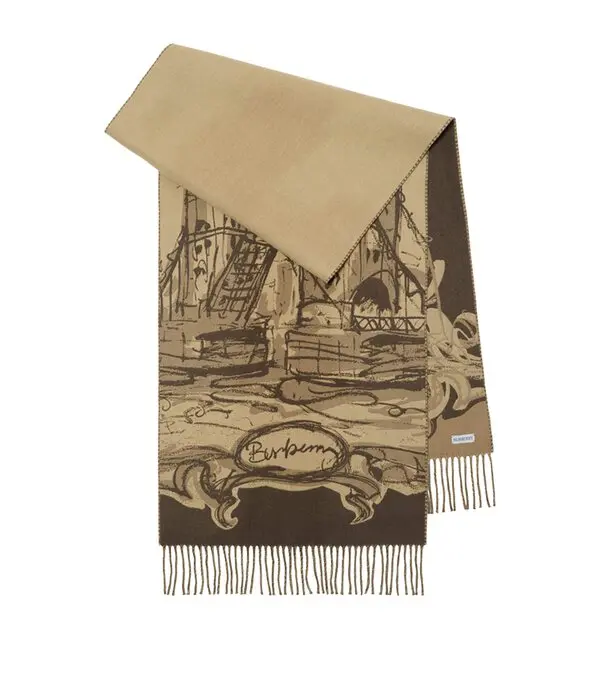 Burberry Cashmere Tower Bridge Scarf - Beige