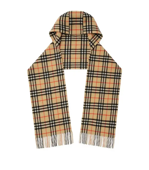 Burberry Cashmere Check Hooded Scarf - Beige