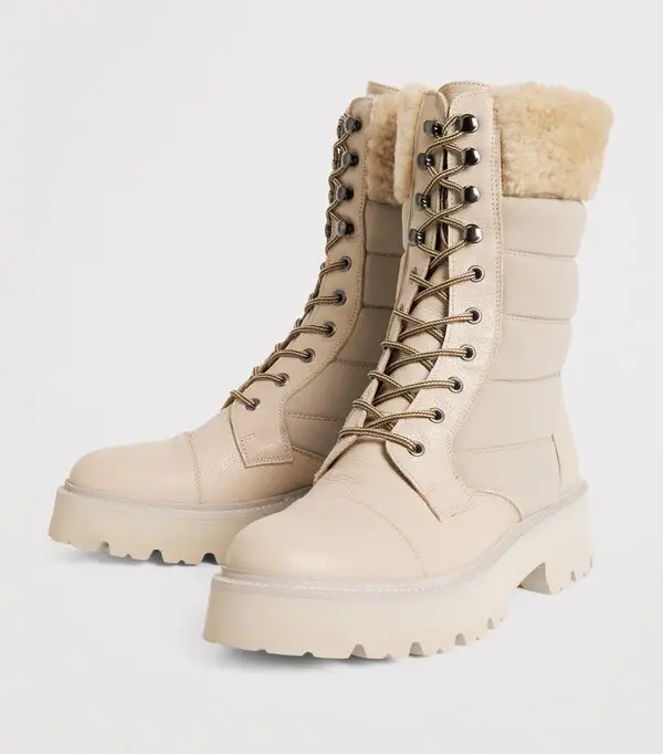 Eleventy Leather Shearling Trim Lace-up Boots