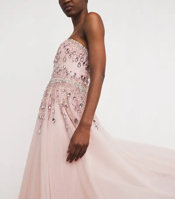 Pamella Roland Tulle Embellished Cape-detail Gown - Pink
