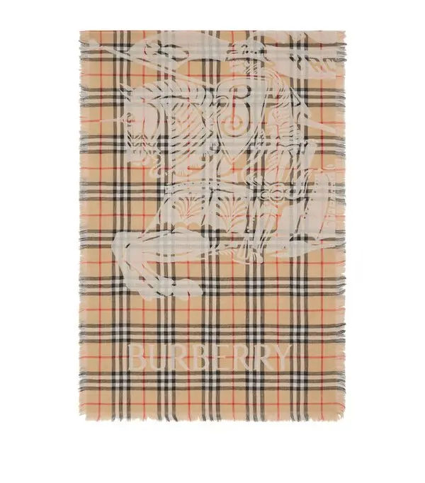 Burberry Wool Wide Ekd Check Scarf - Beige