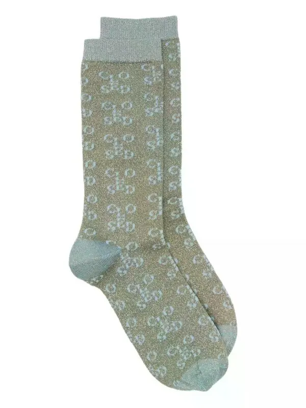 Closed Logo Pattern Socks - Green