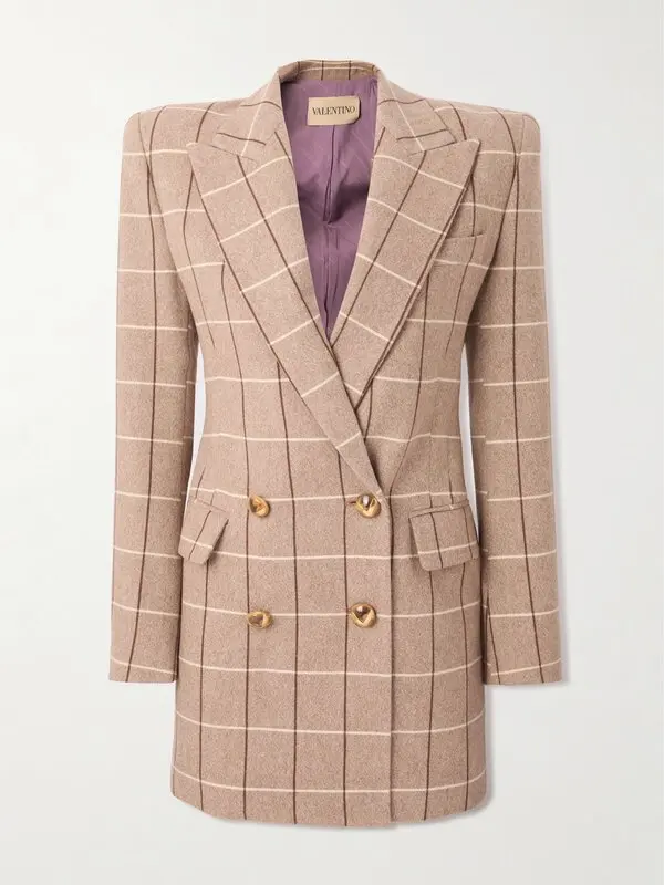 Valentino Garavani Double-breasted Checked Wool Blazer
