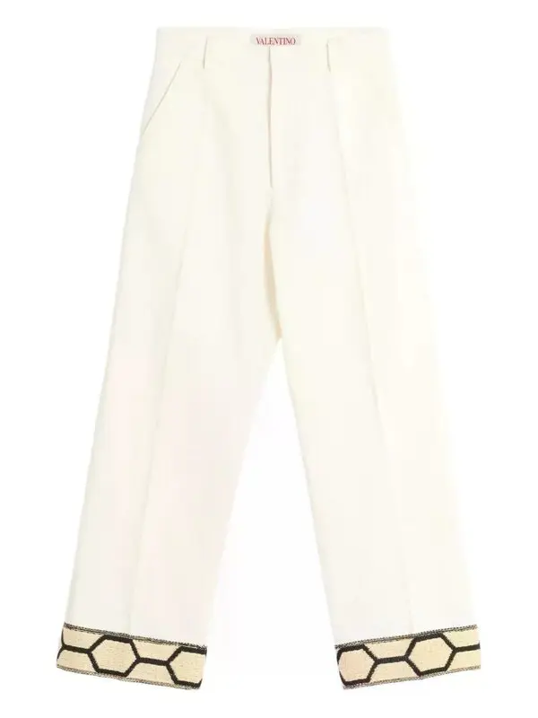 Valentino Garavani Jacquard-hem Trousers - White
