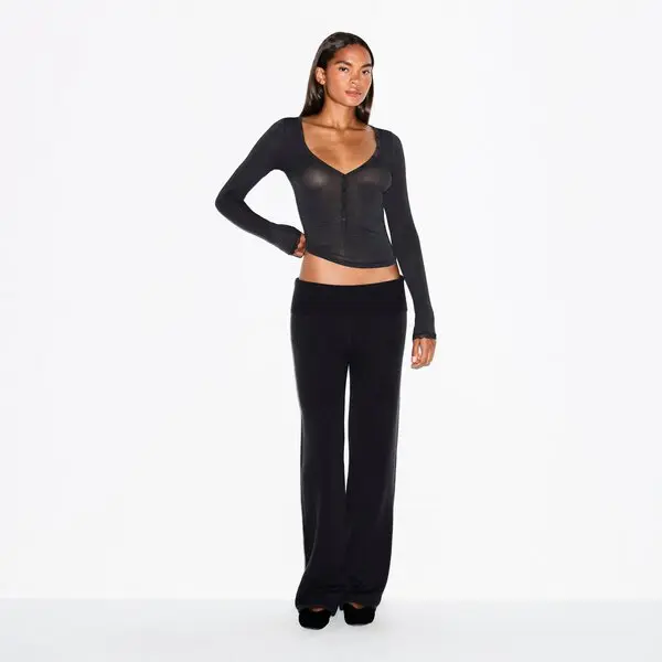 SKIMS Sheer Modal Long Sleeve Henley - Onyx