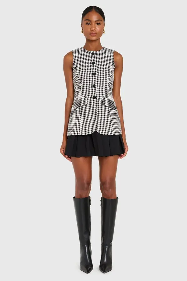 Amanda Uprichard Clark Houndstooth Mini Romper - Black White