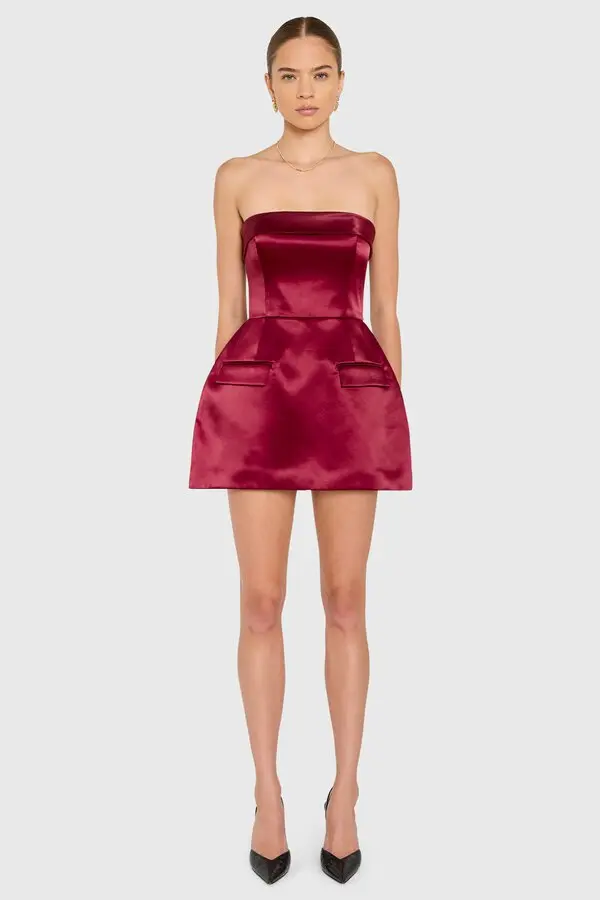 Amanda Uprichard Lucienne Strapless Satin Romper - Wine