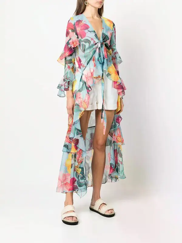 PatBO Hibiscus Floral-print Dip Blouse