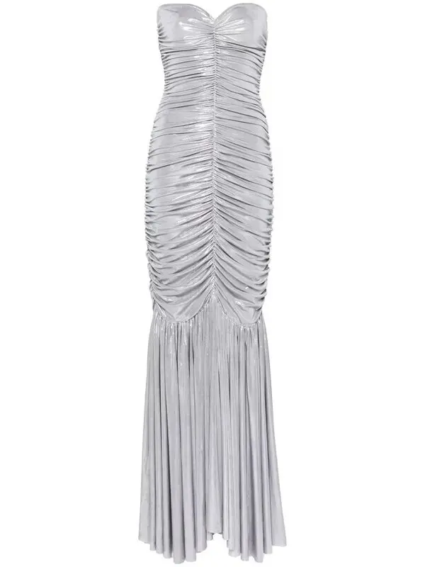 Norma Kamali Slinky Ruched Fishtail Gown - Silver