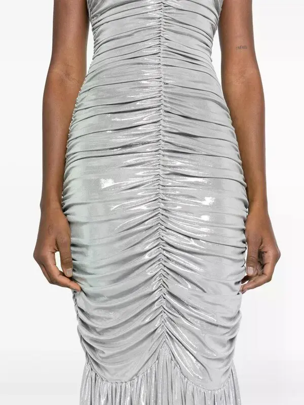 Norma Kamali Slinky Ruched Fishtail Gown - Silver
