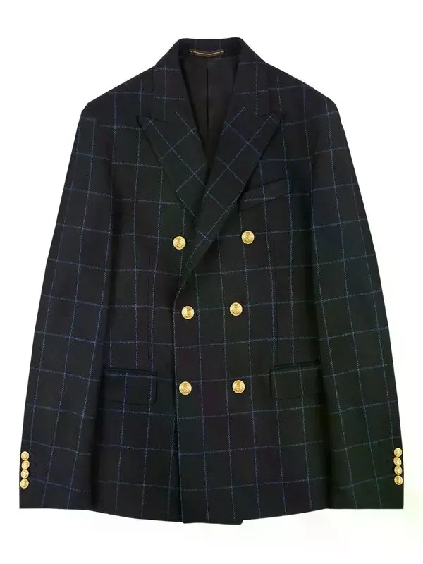 Incotex Double-breasted Checked Wool Jacket