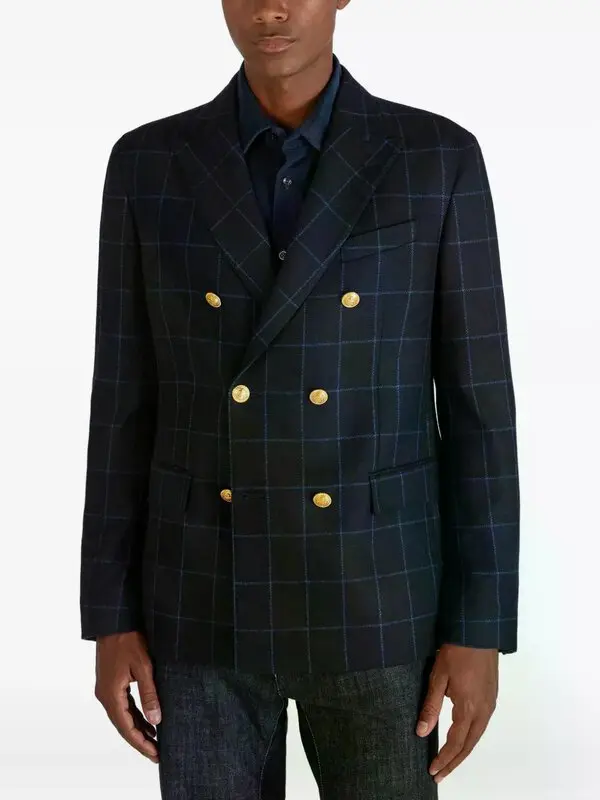 Incotex Double-breasted Checked Wool Jacket