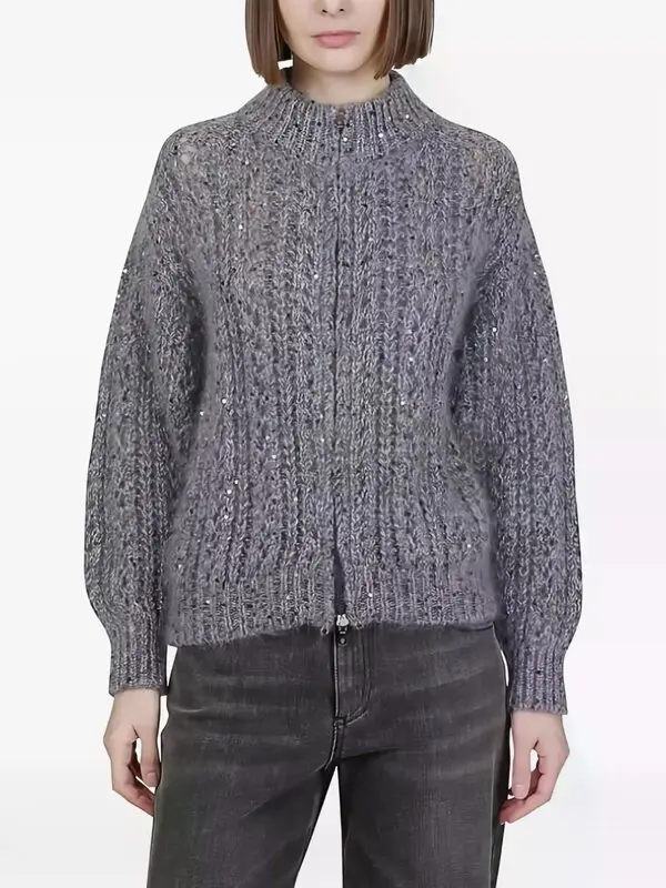 Eleventy Sequin Embellished Zip-up Cardigan
