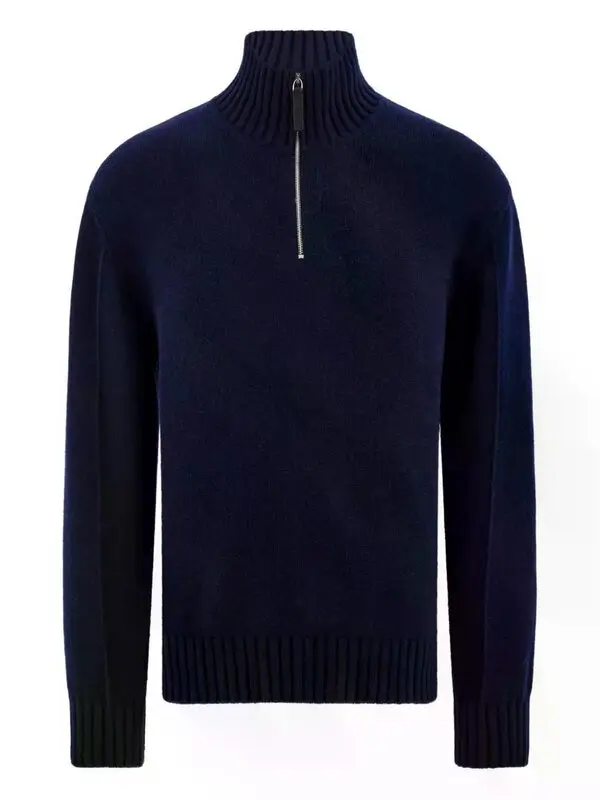 FERRAGAMO High Neck Ribbed Pullover With Metallic Detail - Blue