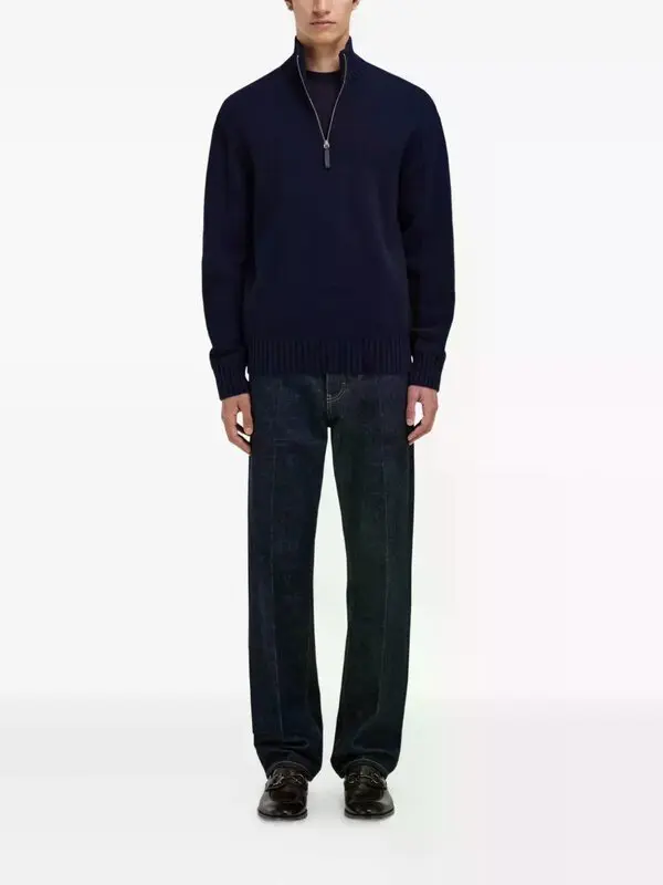 FERRAGAMO High Neck Ribbed Pullover With Metallic Detail - Blue