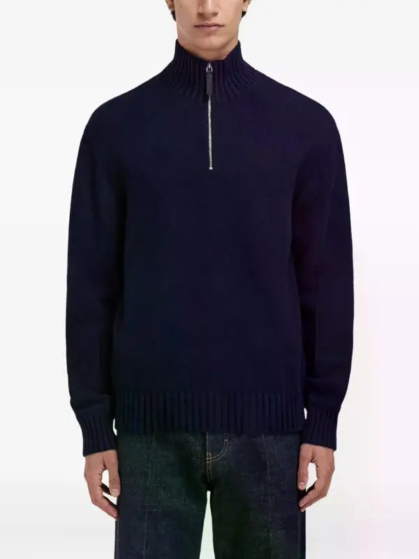 FERRAGAMO High Neck Ribbed Pullover With Metallic Detail - Blue