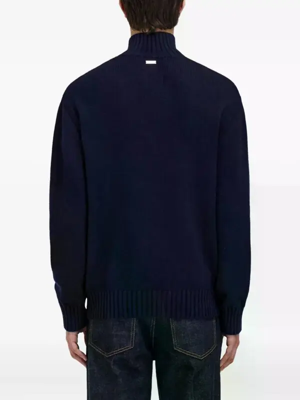 FERRAGAMO High Neck Ribbed Pullover With Metallic Detail - Blue