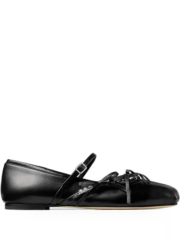 JIMMY CHOO Lambskin Embellished Ballet Flats - Black