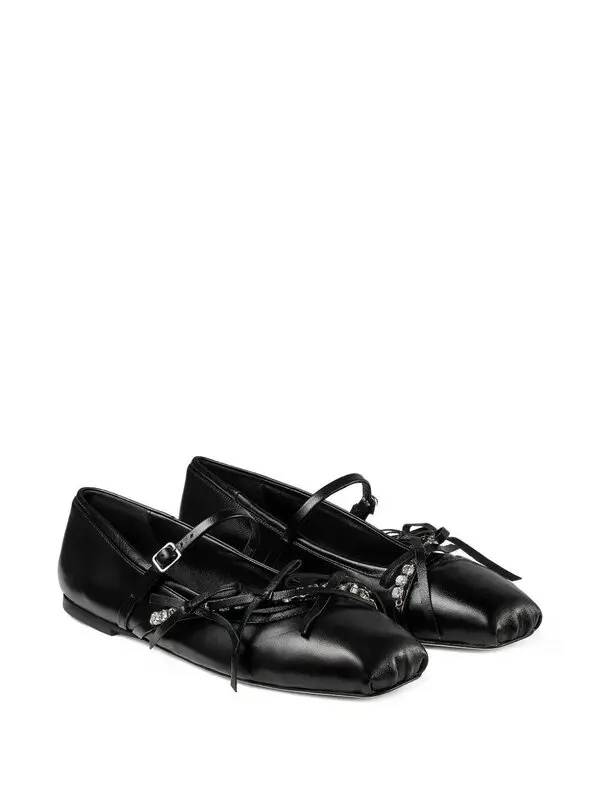 JIMMY CHOO Lambskin Embellished Ballet Flats - Black