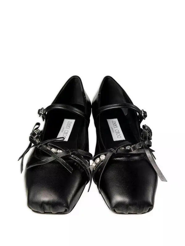 JIMMY CHOO Lambskin Embellished Ballet Flats - Black