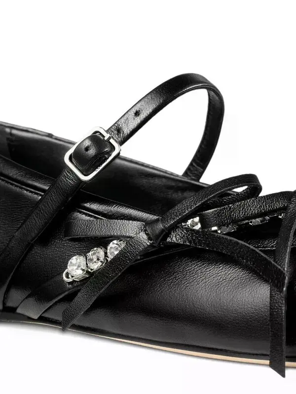 JIMMY CHOO Lambskin Embellished Ballet Flats - Black