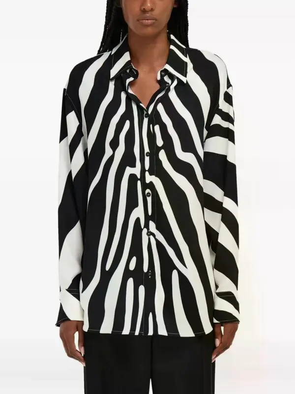 FERRAGAMO Zebra Print Silk Long-sleeved Shirt
