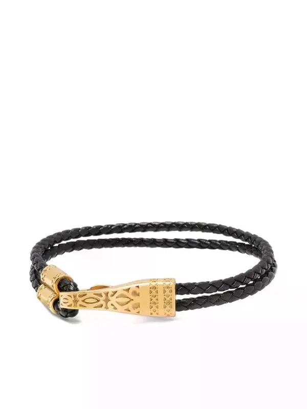 NIALAYA JEWELRY Braided Leather Bracelet With Clasp - Black