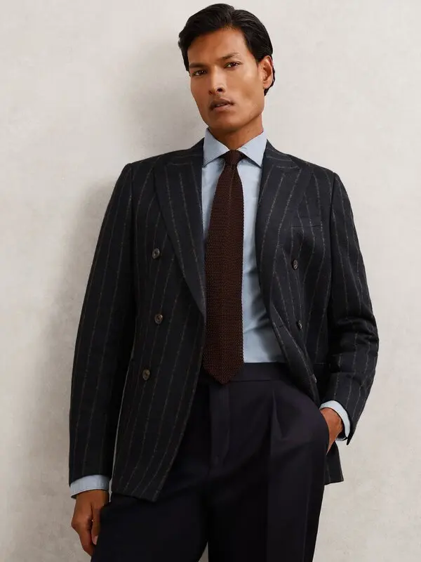 REISS Wilstead Double-breasted Chalk-stripe Blazer