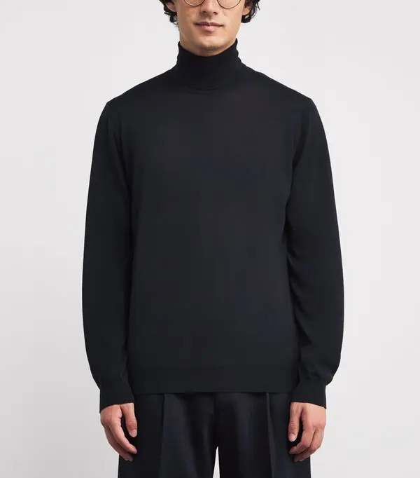 LARDINI Virgin Wool Rollneck Sweater - Navy