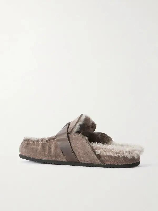 Brunello Cucinelli Shearling Slip-ons With Monili Bead Embellishments