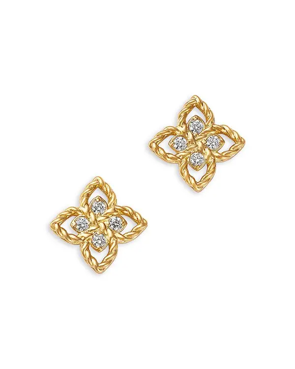Roberto Coin 18k Yellow Diamond Flower Stud Earrings - Gold