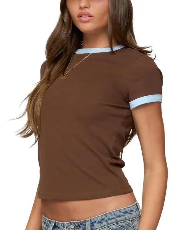 EDIKTED Zeke Contrast T-shirt - Brown