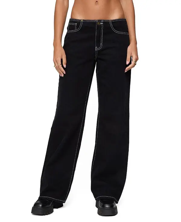 EDIKTED Contrast Stitch Low Rise Jeans - Black