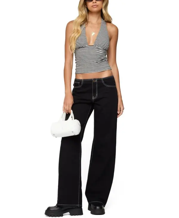 EDIKTED Contrast Stitch Low Rise Jeans - Black