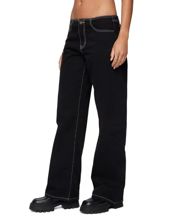 EDIKTED Contrast Stitch Low Rise Jeans - Black