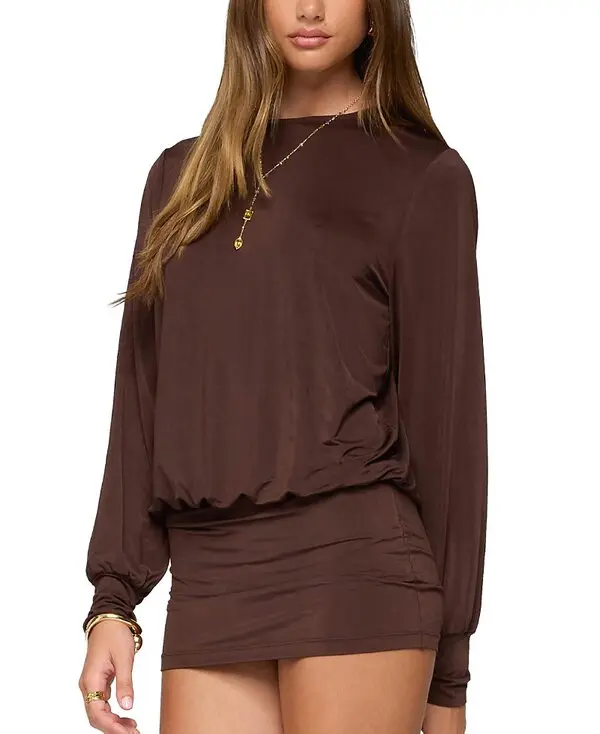 EDIKTED Backless Long Sleeve Romper - Dark-brown