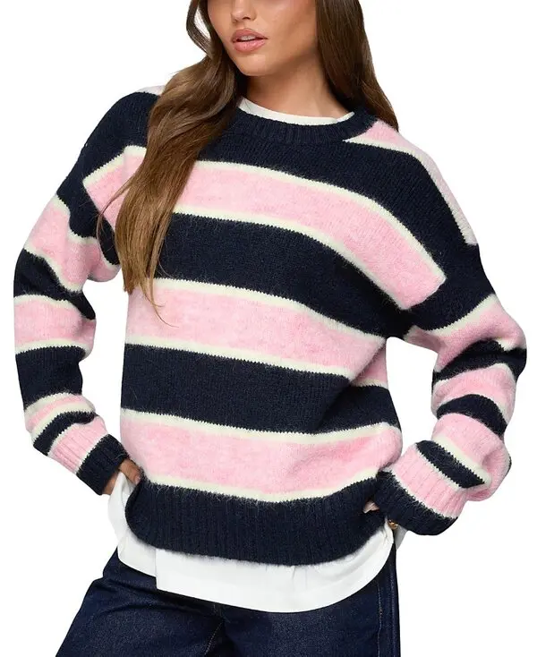 EDIKTED Striped Knit Sweater - Navy-and-pink