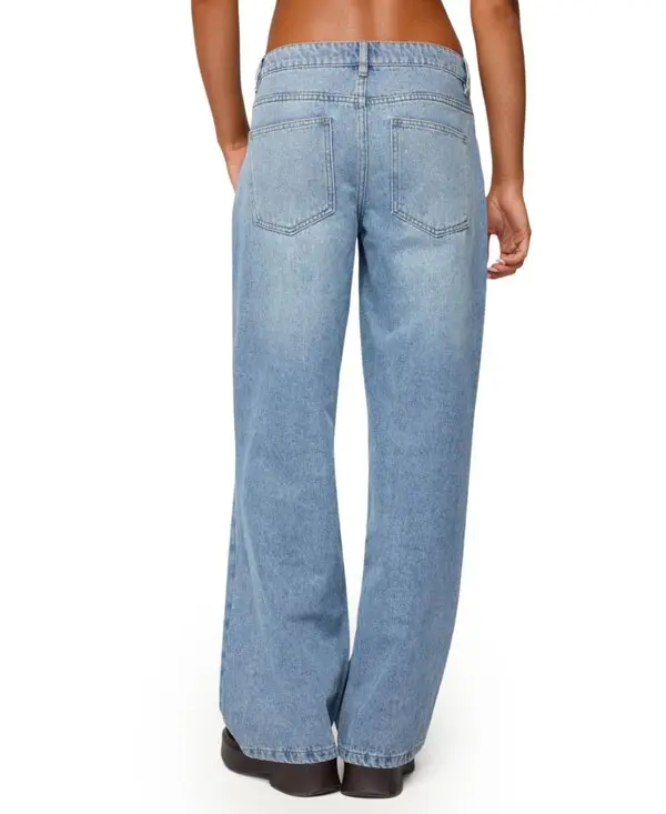 EDIKTED Dutton Distressed Low Rise Jeans - Light Blue