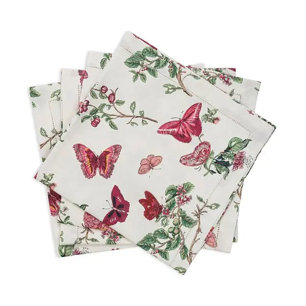 MATOUK Baudin Butterfly Linen Napkin, Set Of 4 - Ruby