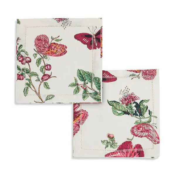 MATOUK Baudin Butterfly Linen Cocktail Napkin, 6 Round - Ruby